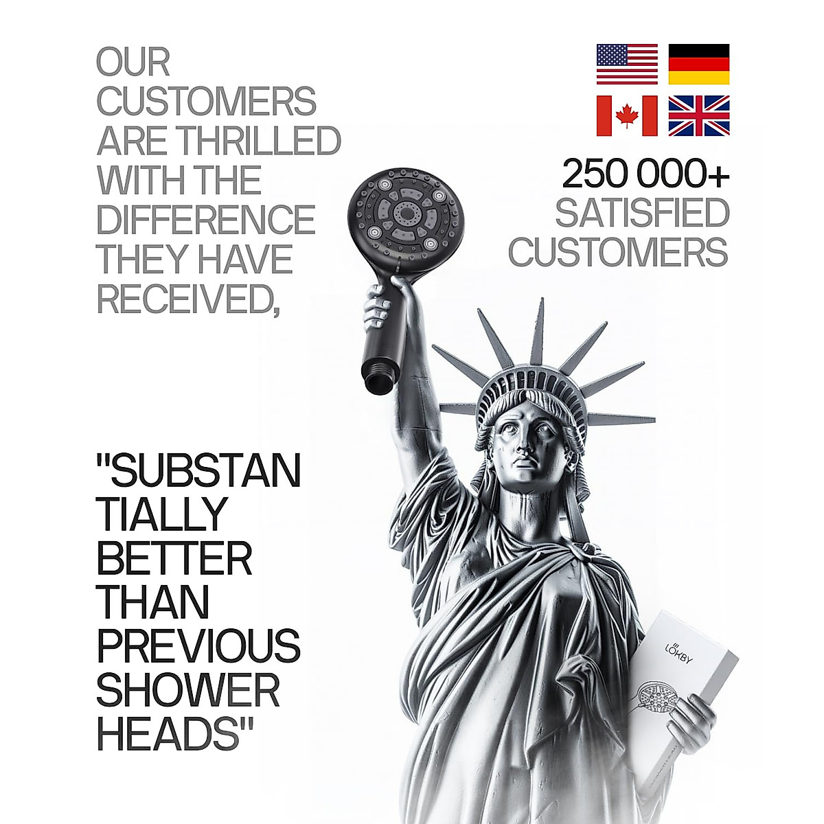 LOKBY 5″ High Pressure Handheld Shower Head 6-setting - High Flow Even with Low Water Pressure - Hand Held Showerhead Set with 59″ Stainless Steel Hose, Teflon Tape, Rubber Washers, Bracket