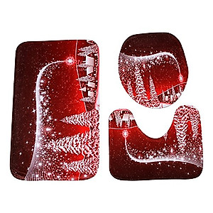 Merry Christmas Snowman Bath Mat Set,3 Piece Bathroom Mats Set Non-Slip Bathroom Rugs/Contour Mat/Toilet Cover (Christmas Tree)