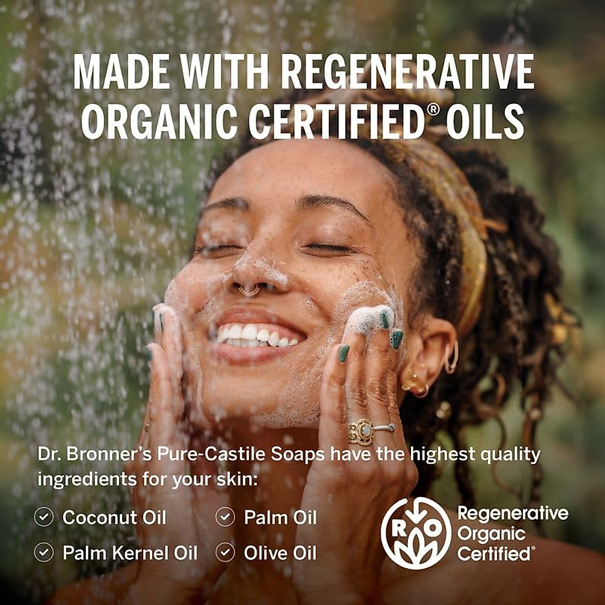 Dr. Bronner's Pure Castile Liquid Soap - Made with Regenerative Organic Certified Oils - 18-in-1 Uses for Face, Body, Hand Gentle on Baby & Sensitive Skin Body Wash Unscented,32oz
