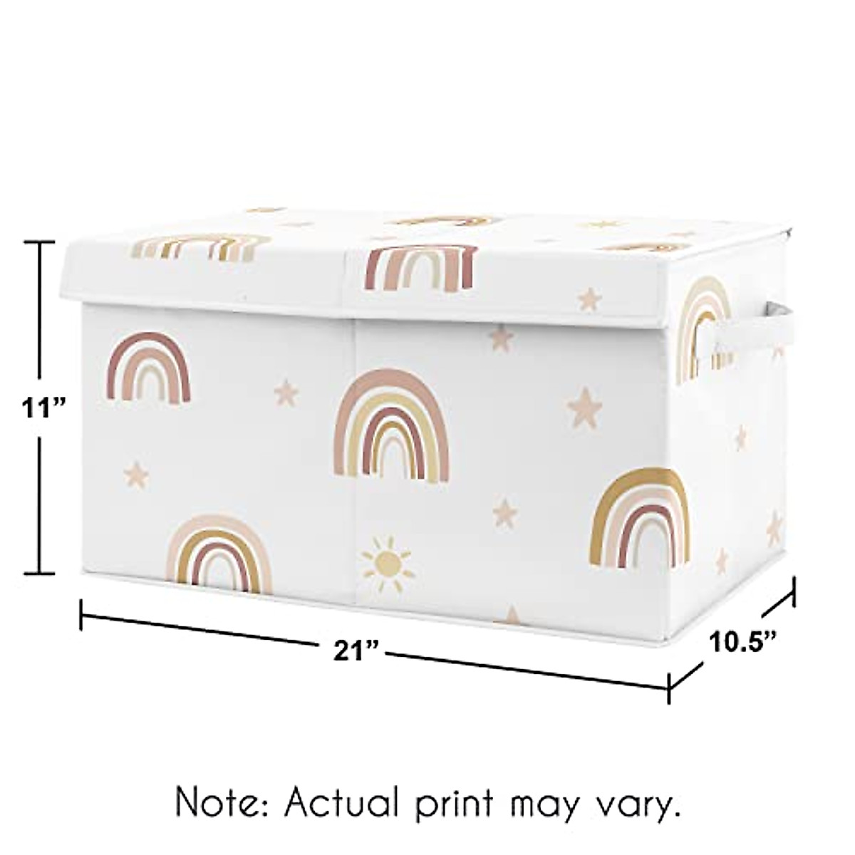 Sweet Jojo Designs Boho Rainbow Girl Small Fabric Toy Bin Storage Box Chest For Baby Nursery Kid Room - Blush Pink Dusty Rose Gold Yellow Mauve Taupe Beige Tan Bohemian Stars Sun Celestial Vintage Sky