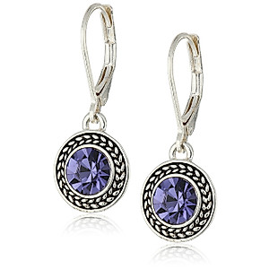 Napier "Classics" Silver-Tone and Tanzanite Crystal Drop Earrings