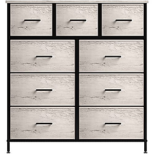 Sorbus Dresser with 9 Faux Wood Drawers - Storage Unit Organizer Chest for Clothes - Bedroom, Hallway, Living Room, Closet, & Dorm Furniture - Steel Frame, Wood Top, & Easy Pull Fabric Bins
