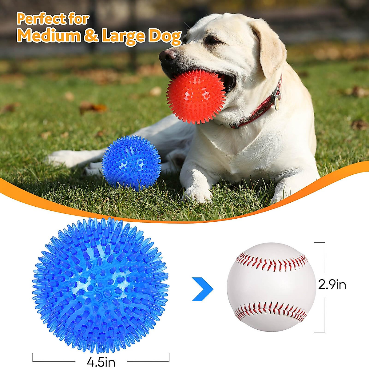 petizer 2-Pack 4.5" Squeaky Dog Toy Balls, Floating Dog Pool Balls, Dog Spiky Balls, Interactive Fetch Toys for Puppy, Dog Chew Toys (4.5", Large Dog)