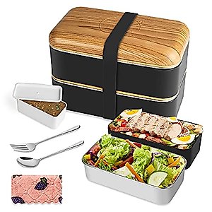 MOSFiATA Stackable Bento Lunch Box Containers, All-in-One Stainless Steel Bento Box-Durable Leak - Meal Prep Japanese Bento Boxes with Spoon & Fork, Adult Lunch Box Containers for Men Women Kids