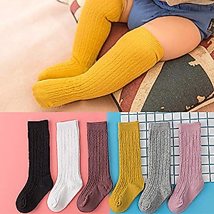 Nuziku Toddler Knee High Socks - 6 Pairs Little Girls Cable Knit Cotton Stockings (Assorted 6-pack, 1-2T)