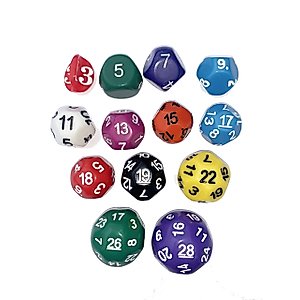Impact! Miniatures Multi-Color - Weird RPG Poly Dice Set - D3, D5, D7, D9, D11, D13, D15, D17, D18, D19, D22, D26 & D28