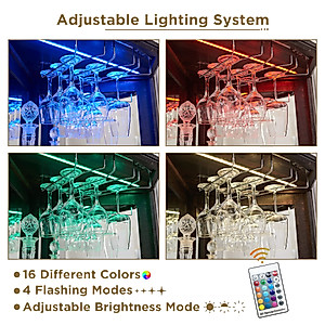 OKD Corner Bar Storage Cabinet, 72" Tall Farmhouse Wine Bar Cabinet w/Barn Door & Adjustable Shelf, Home Bar Cabinet w/LED Light & Glass Rack for Dining Room, Living Room, Kitchen, Dark Rustic Oak