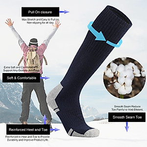 Ortis Cotton Full Cushion Over the Calf Socks OTC Knee High Thick Moisture Wicking Breathable Work Boot Thermal Warm(NavyBLue XL)