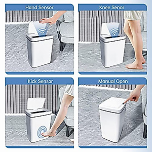 BIGEBAN Bathroom Touchless Trash Can with Lids 3.5 Gallon Automatic Motion Sensor Trash Can, Slim Smart Garbage Can for Bathroom, Kitchen, Office, Bedroom, Living Room, Toilet