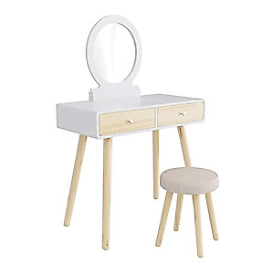 Tidyard Versatile Vanity Set, Large Storing Makeup Vanity Table with Mirror, Drawers, Stool, Bedroom Dresser Table, Writing Desk, White