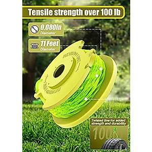 AC80RL3 String Trimmer Replacement Spool Line .080 Inch Twisted Line and Spool for Ryobi One Plus+ 18v 24v 40v Cordless Trimmers Weed Eater Auto-Feed Spool Line Refill 11ft（8+2 Pack）