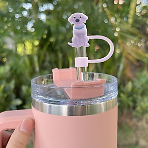 Velaco 5Pcs 0.4in/10mm Diameter Silicone Straw Covers Cap Compatible with Stanley 20 30&40 Oz Cup, Cute Dog Straw Toppers for Stanley 40 Oz Tumbler with Handle, Dust-Proof Straw Caps for Water Bottle