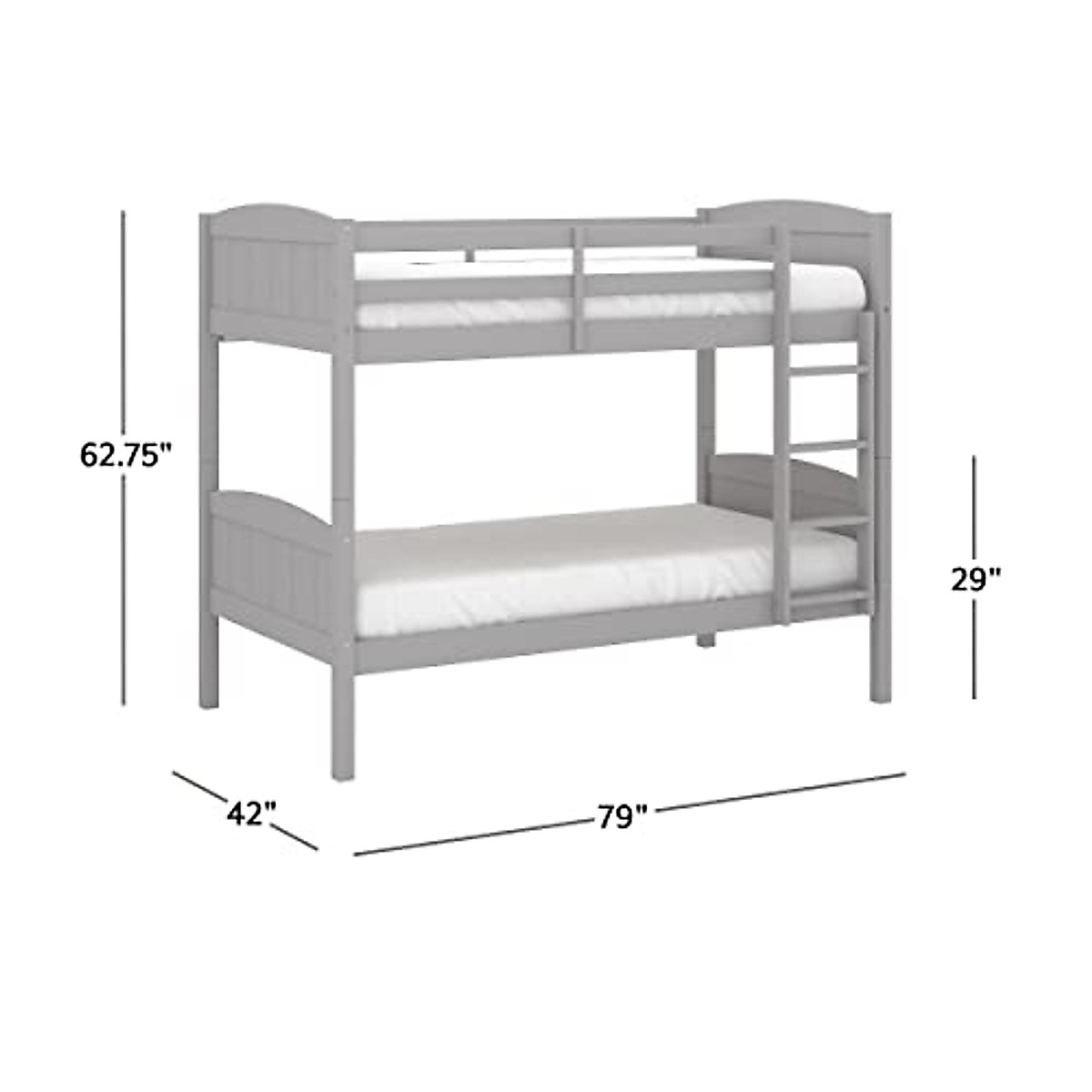 Hillsdale, Alexis Contemporary Wood Arch Twin Over Twin Size Bunk Bed, Gray