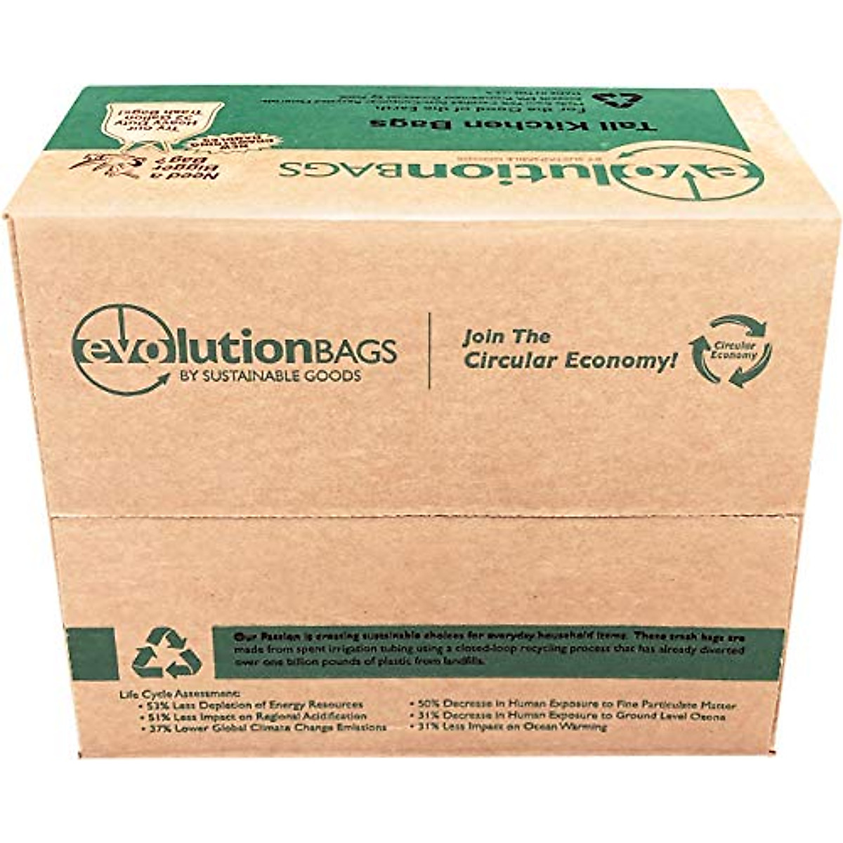**NEW** Evolution Trash Bag Tall Kitchen DRAWSTRING, 100 bags/box, made with 70% CERTIFIED PCR material
