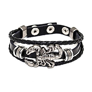 Mgutillart Punk Alloy Buckle Bracelet Animal Scorpion Leather Bracelet(Scorpion)