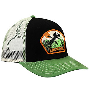 Bioworld Jurassic Park Washed Canvas Trucker Hat with Embroidery Patch and Underbill Print Snapback hat Black