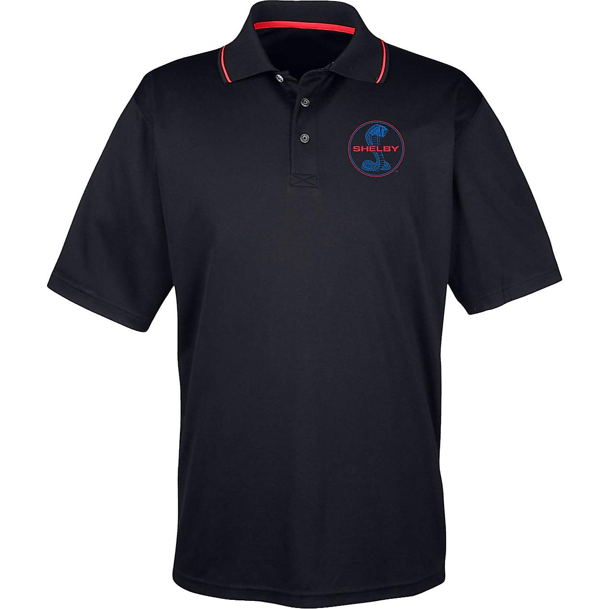 Ford Mustang Shelby Blue and Red Two Tone Polo, Black XL