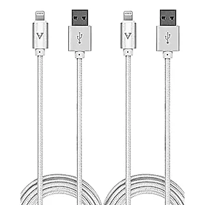 vCharged 12 FT Longest 2 Pack MFi Certified Lightning Cable Nylon Braided USB Long iPhone Charger for Apple iPhone 14 Pro Max, 13, 12, 11/Mini/XR, XS, X, 8, 7, 6, iPad, Airpods, Updated Cables - White