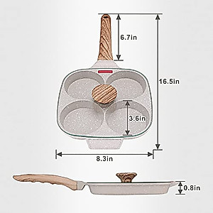 Egg Pan,Egg Frying Pan with Lid Nonstick 4 Cups Pancake Pan Fried Egg Pan for Breakfast, Gas Stove & Induction Compatible (White)