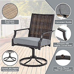 MELLCOM Patio Swivel Chairs Set of 2, Heavy Duty Outdoor Swivel Chairs with Removable Cushions, Patio Rattan Wicker Decoration Chairs for Garden Lawn & Porch, Backyard, Balcony, Gray