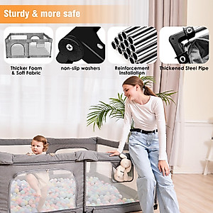 PATYWAGA Foldable Baby Playpen,Collapsible Playpen for Babies and Toddlers, Extra Large Foldable Playpen for Baby with gate, Baby Activity Center with Fence, Indoor & Outdoor Travel Play Pen (51"×51")