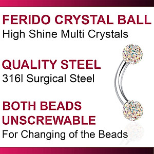 bodyjewellery 4Pcs 16g Curved Barbell Helix Eyebrow Ear lobe Bridge Snug Cartilage Anti Rim Tragus Ferido Crystal Balls BSAK Pick Color (Aurora Borealis, Rose, Fuchsia, Light Siam)