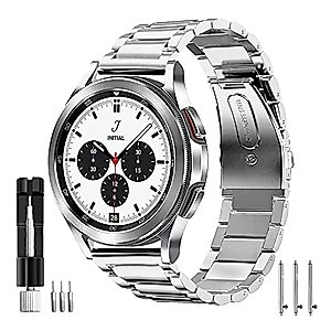 SPGUARD Galaxy Watch 5 Band Pro 45mm/44/40 & Galaxy Watch 4 Band Watch 4 Classic 42mm/46mm 20mm Metal Bands Compatible with Samsung Galaxy Watch5/4 for Men Women Steel Bands Strap(Silver)