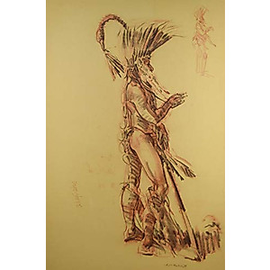 Arapaho by Ned Jacob, Circa 1970s, Original Charcoal, 30" x 19.75"