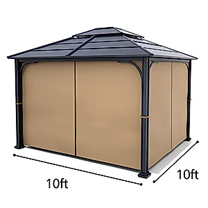 Wonwon Gazebo Universal Replacement Privacy Curtain Privacy Panel Canopy Side Wall with Zipper for 10' x 10' Outdoor Gazebo (Khaki)