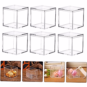 GLEAVI Clear Square Cube 60 Pcs Packing Box Candy Containers Party Candy Bag Party Gift Candy Cake Gift Container Candy Packaging Case Party Candy Storage Cases Seal Specimen Acrylic