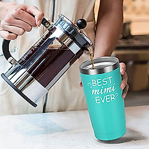 Qtencas Mimi Gifts, Best Mimi Ever Travel Tumbler, Christmas Birthday Gifts for Women Mimi Grandma Grandmother New Nana Mothers Day, Insulated Stainless Steel Stemless Tumbler with Lids(20 Oz, Mint)