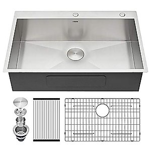 33 Drop In Sink - Kichae 33x22 Kitchen Sink Drop-in Topmount Single Bowl 16-Gauge Stainless Steel Kitchen Sinks Basin