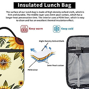 Sunflowers Lunch Bag for Kids boys girls Women Men,Reusable Insulated Lunch Box,Large Capacity Tote Bag for School, Work, Picnic, Travel (Sunflowers, One Size)