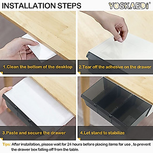 YOSKAEDI Under Desk Drawer Storage with 3 Drawers, Large Desk Drawer Attachment for office, Drawer Organizer Slide Out, Plastic Stick on Drawer White
