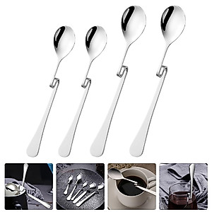 OSALADI 4pcs Espresso Spoon Stainless Steel Jam Honey Spoon Coffee Stir Spoon Milk Mixing Spoons Teaspoon Hanging Cup Dessert Tea Stirring Spoons with Curved Handle