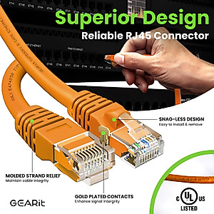 GearIT Cat 6 Ethernet Cable (20-Pack 5 Feet) Cat6 Network Patch, 10Gbps, RJ45, Snagless Cord, Gold-Plated Connectors, Internet for PC, TV, Tablet, Router, Printer, Servers, IT Data Center - Orange