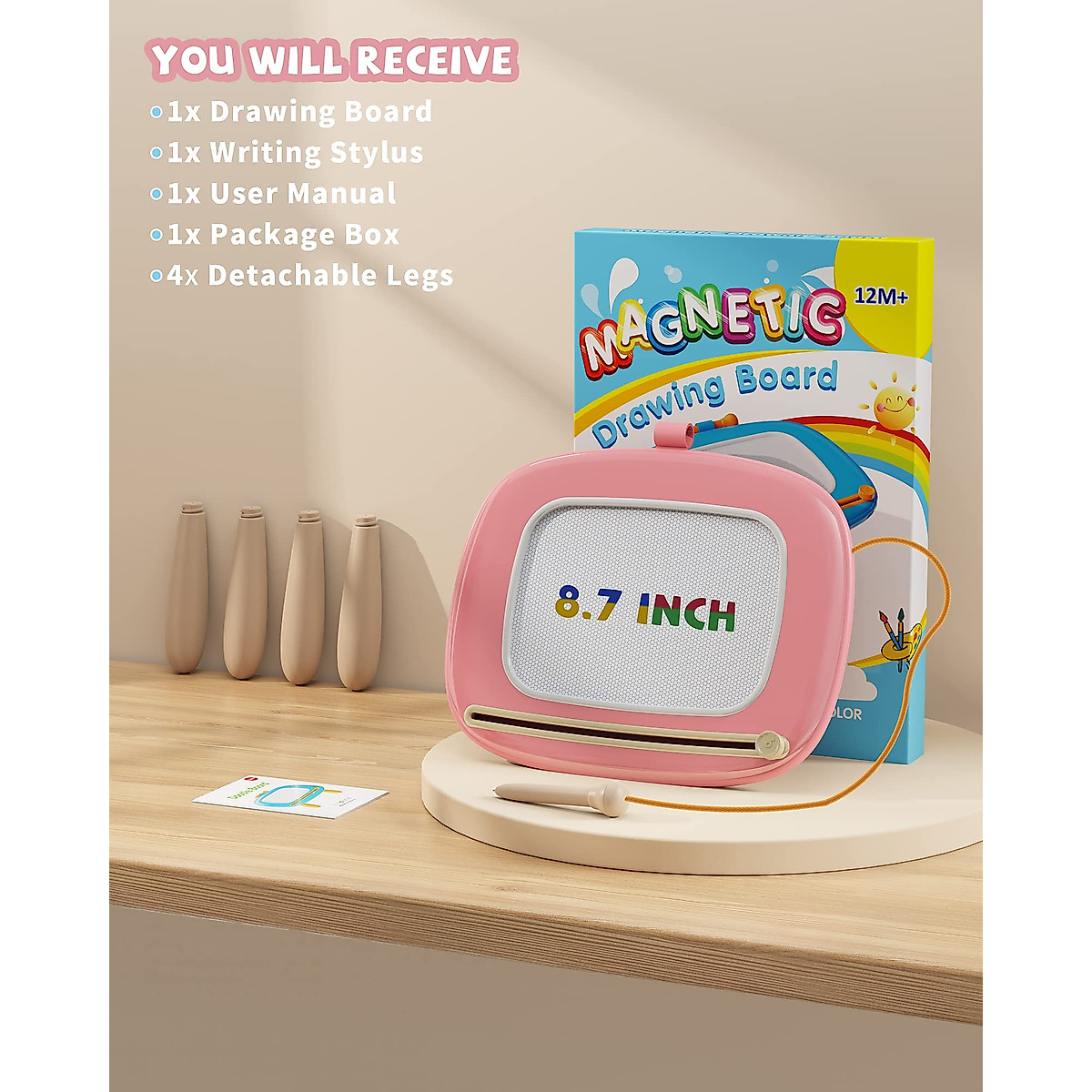 Kikapabi Toys for 1 2 Year Old Girl, Magnetic Drawing Board for Early Learning, Birthday/New Year Gift for Baby Boys, Doodle Board Kids Toddlers 1-3(Pink)