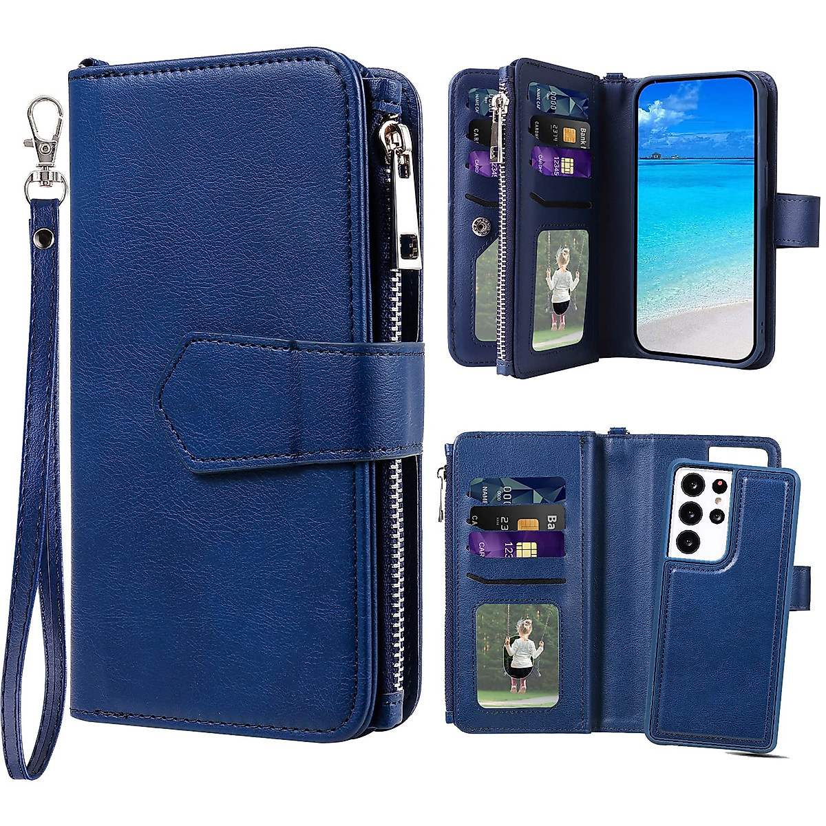 JZASES Case for Galaxy S21 Ultra, 2 in 1 Magnetic Detachable Wallet Case, PU Leather Phone Case Cover with Card Holder for Samsung Galaxy S21 Ultra, Blue
