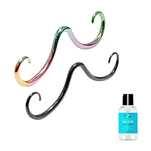 BodyJewelryOnline Black Septum Moustache Nose Ring [Curly Design], 316L Surgical Steel, 2¾” Length, Hypoallergenic, Lead/Nickel Free, Smooth Surface Rainbow removable O-rings