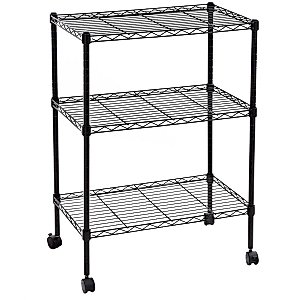 Imseigo 3-Layer Adjustable Metal Storage Shelf,Plastic Coated,1.5" Plastic Wheel Casters，Mobile Iron Organizer Wire Rack，23.6" L x 13.8" W x 33.5" H for Indoor Living Room,Kitchen,Corridor,Bedroom