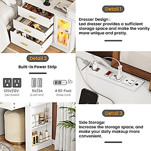 AOGLLATI Makeup Vanity Desk with Mirror and Lights & Charging Station, White Vanity Table with 3 Drawers LED Dresser, Makeup Desk with 3 Lighting Modes, 5 Drawers and Cabinet Storage