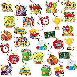 60 Piece 100 Days of School Hanging Swirls 100th Day Smarter Hanging Decoration 100th Day Smarter Classroom Swirl Hanging Décor for 100th Birthday Party Decorations Supplies