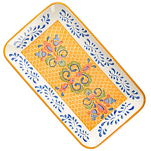 Laurie Gates by Gibson Hand Painted Tierra Mix and Match Dinnerware Set, Rectangular Platter (14.8" X 8.5"), Assorted