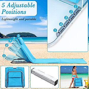 Beeveer 4 Pack Beach Lounge Chaise Chairs with 2 Folding Side Tables Portable Tanning Chair 5 Position Adjustable Lightweight Camping Chair for Sunbathing, Outdoor Yard, Lawn (Lake Blue)