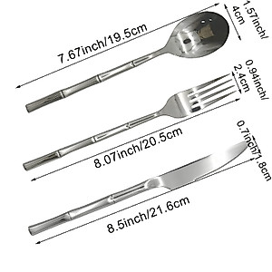 Pinenjoy 5Pcs Bamboo Shaped Flatware Set, 18/10(304) Stainless Steel Silverware Set includes Dinner Knife Dinner Fork Salad Fork Soup Spoon Dessert Spoon for Daily use, Restaurants, Gatherings