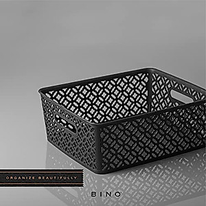 BINO l Plastic Storage Bins, Large - Black l THE BLOSSOM COLLECTION l Multi-Use Organizer Bin l Built-in Handles l Plastic Woven Basket for Organizing l Pantry Storage Basket l Home Organizing Basket