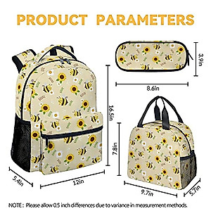 CUNEXTTIME Bee Backpack with Lunch Box And Pencil Case, Set of 3 Cute Bookbag for Girls Boys, Lightweight Large Capacity School Bag