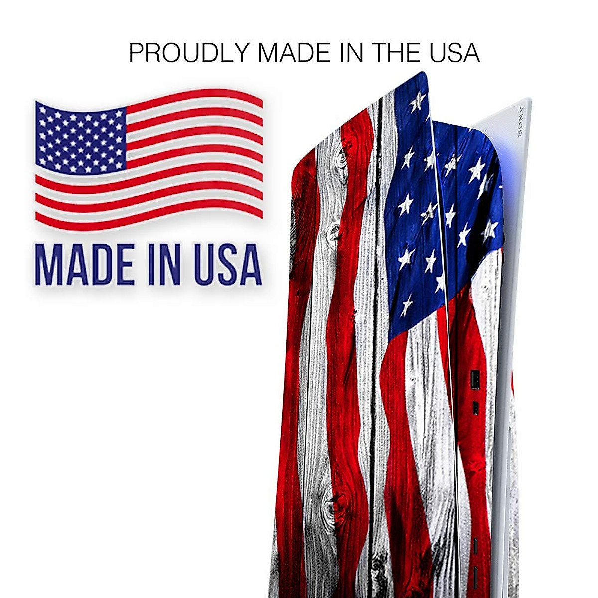 ITS A SKIN Skins Compatible with Sony Playstation 5 Console Disc Edition - Protective Decal Overlay stickers wrap cover - American Flag on Wood