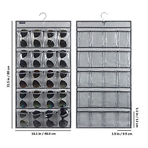 ANZORG Dual Sided Hanging Sunglasses Organizer Storage Wall Mounted Eyeglasses Holder Eyewear Display Case with 40 Clear Slots (40 Pockets-Grey)