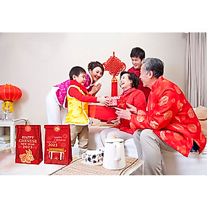 Chinese New Year 2023 Year of the Rabbit Party Goodie Bags 18 Pack, Lunar New Year Red Kraft Paper Candy Bags, Spring Festival Party Favor Treat Box Gift Bags